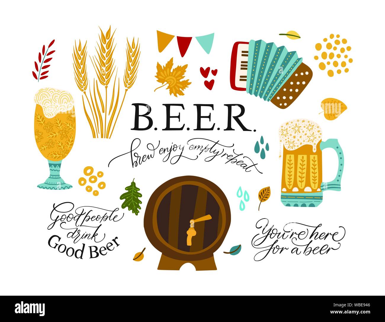 Beer festival vector illustrations with lettering quotes. Oktoberfest ...