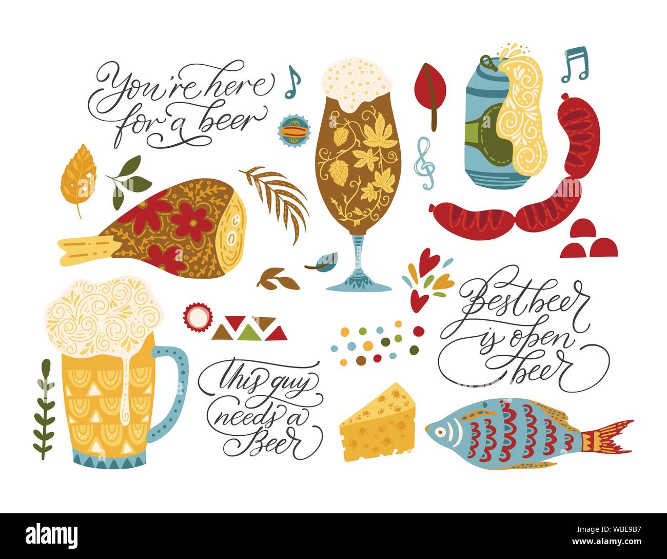 Beer festival vector illustrations with lettering quotes. Oktoberfest ...