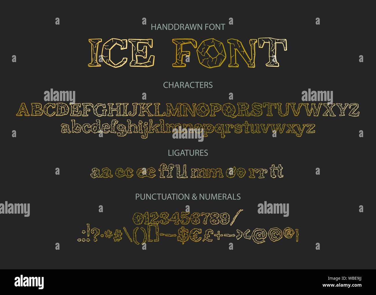 Hand drawn vintage golden vector alphabet ABC font with letters ...