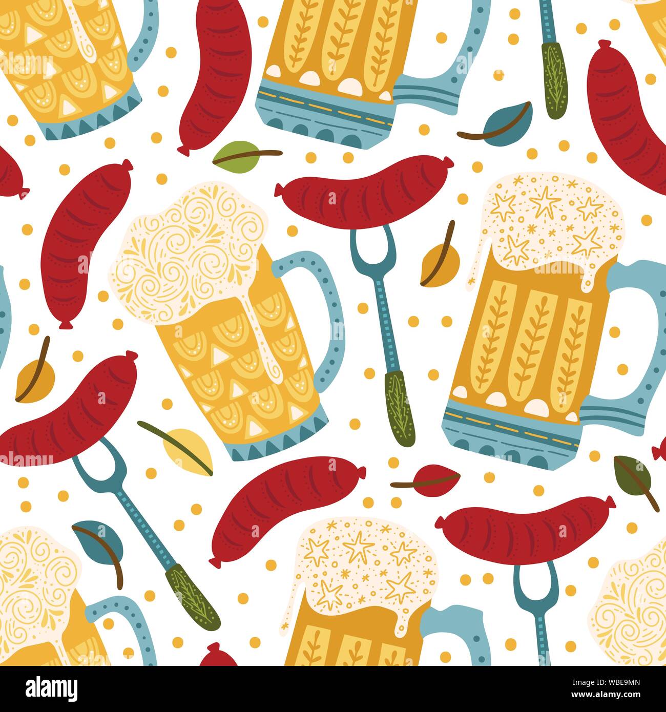 Beer festival vector seamless pattern. Oktoberfest colour illustration ...