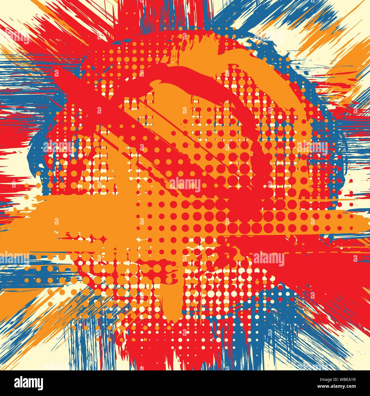 Three color abstract circle grunge background with different brushes ...