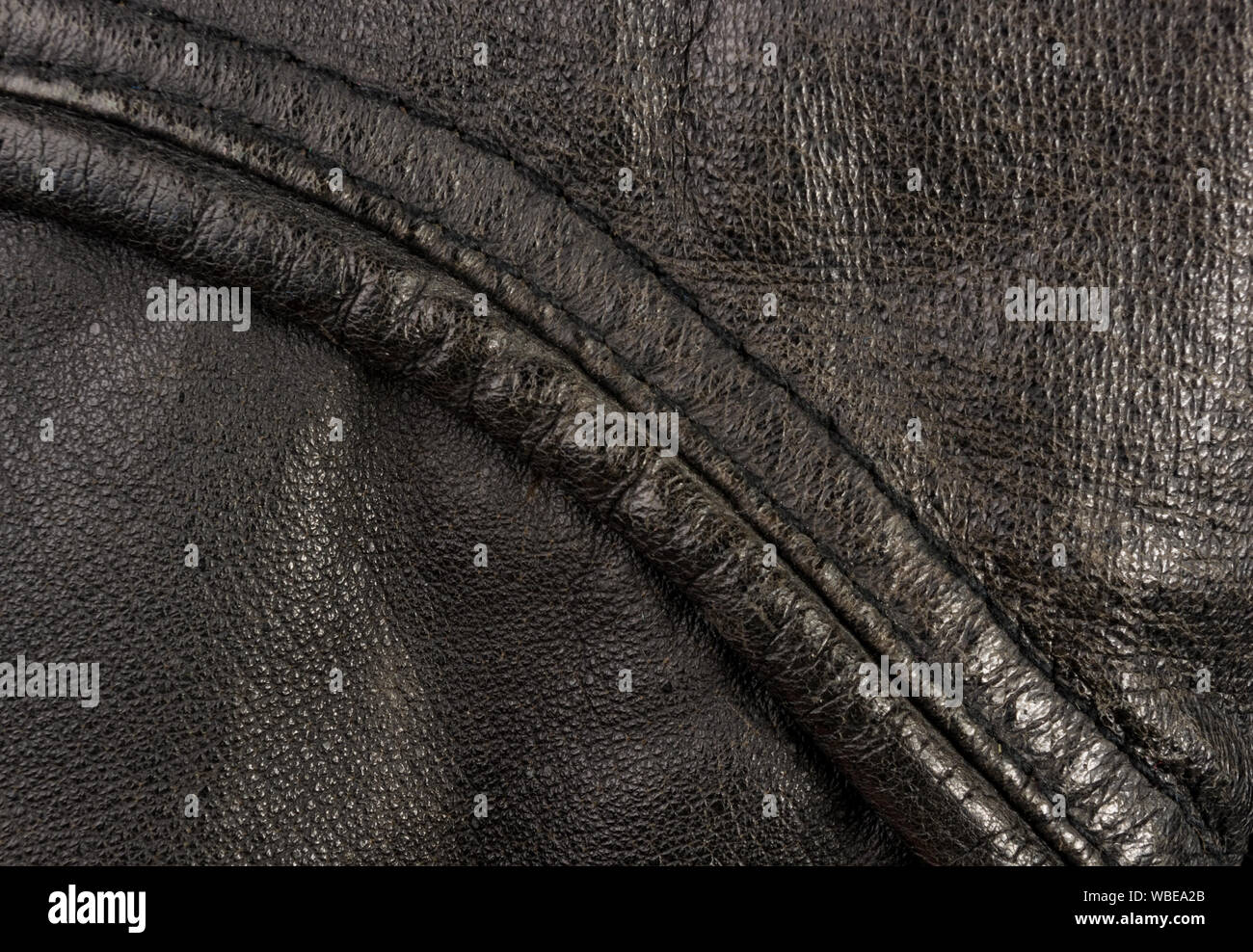 Old vintage genuine soft black leather texture background, top layer ...