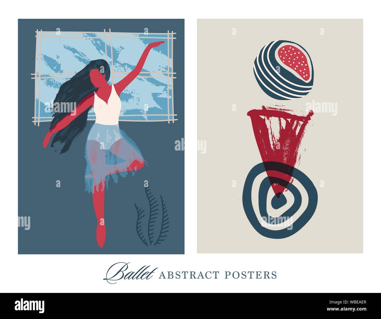 Ballet dancer girl poster set. Ballerina modern illustration. Abstract ...