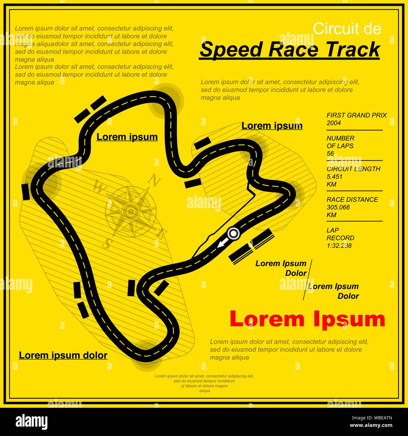 Abstract yellow wallpaper with black road race circuit and sample text ...