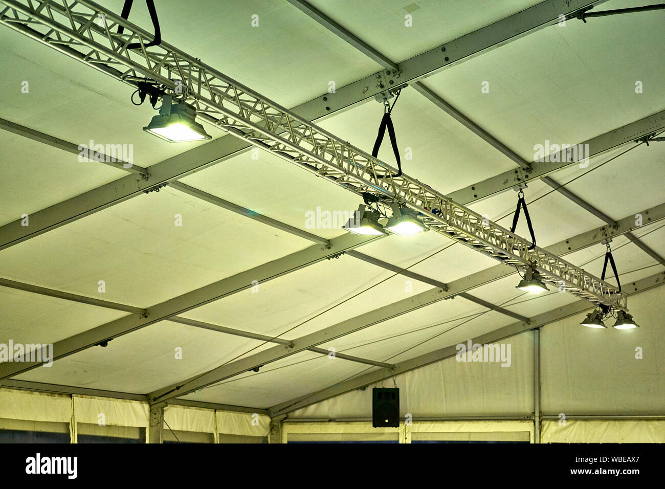 Steel structure with lamps at an industrial hall ceiling Stock Photo ...