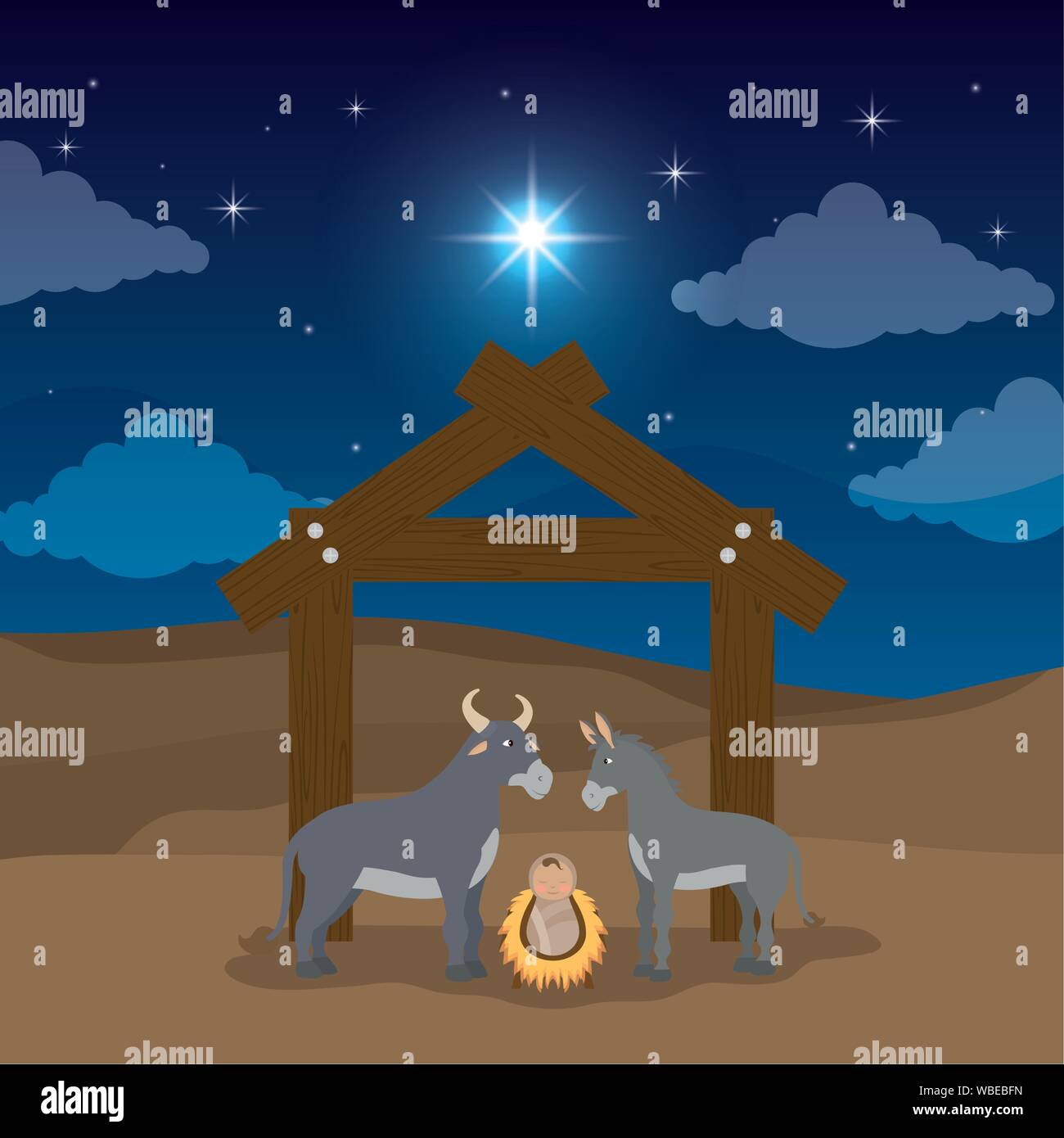 celebration merry christmas manger flat design Stock Vector Image & Art ...