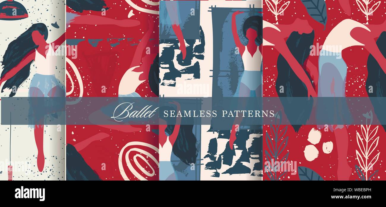 Ballet dancer girl seamless pattern set. Abstract vector illustration ...