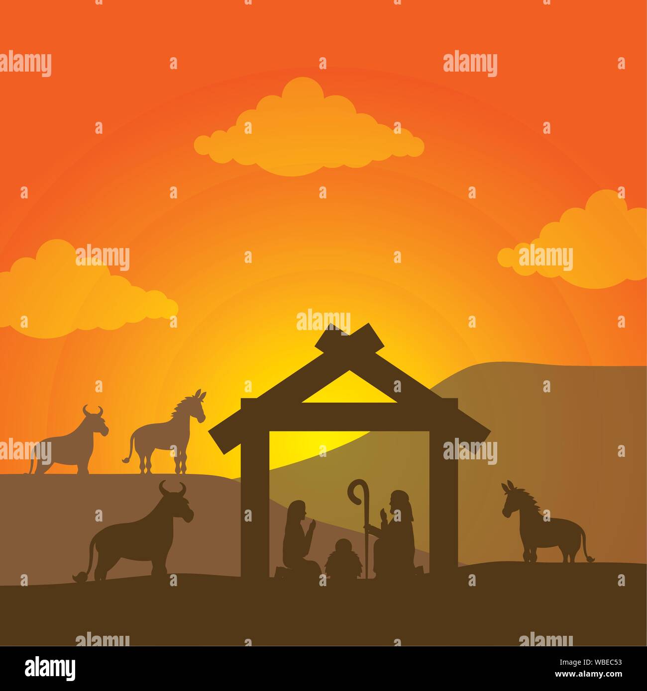celebration merry christmas manger flat design Stock Vector Image & Art ...