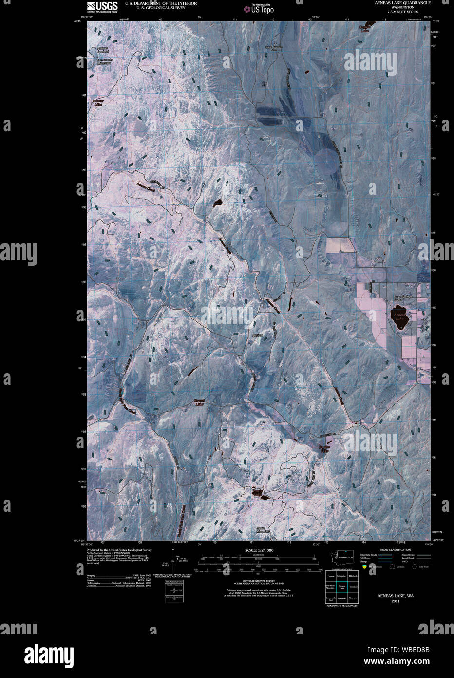 USGS Topo Map Washington State WA Aeneas Lake 20110503 TM Inverted ...
