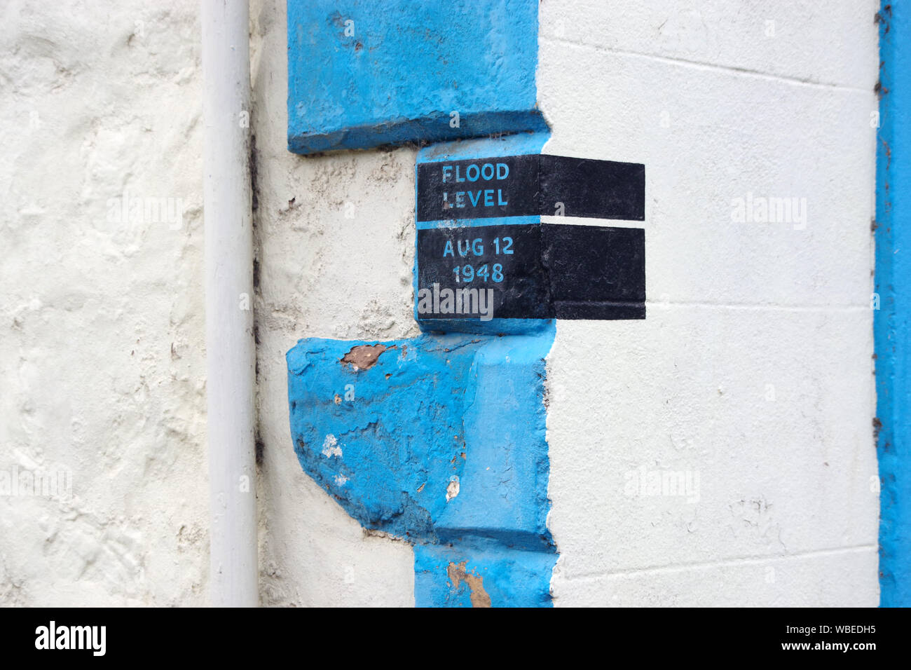 Flood level mark on a building down beside Eyemouth Harbour. Eyemouth ...