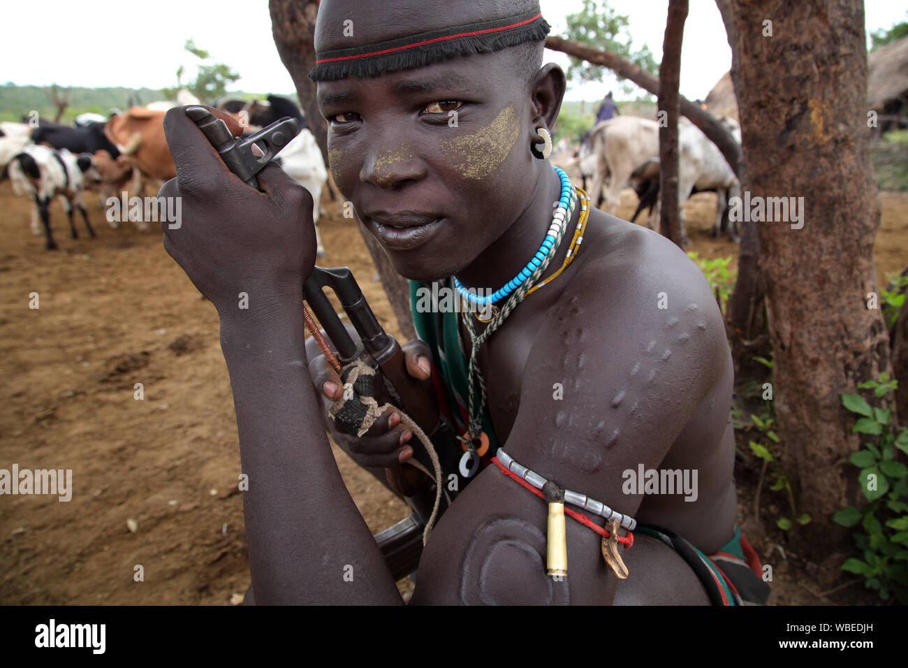 Warrior of the Mursi tribe in the Mago National Park, Lower Omo Valley ...