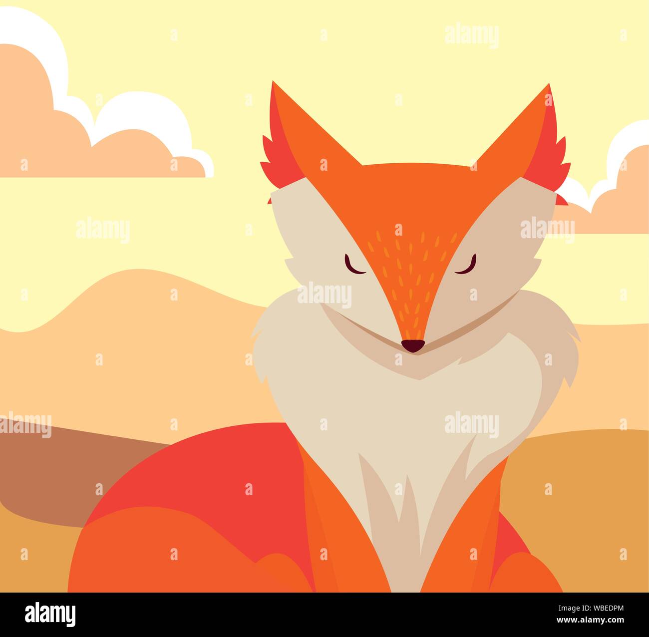 happy autumn season fox mammal outdoor vector illustration Stock Vector ...