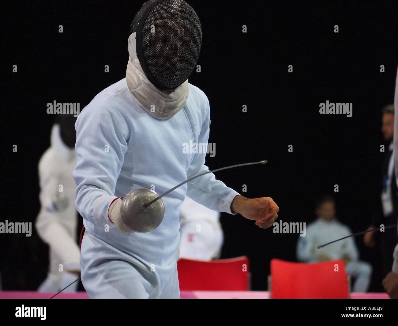 Pentathlon Fencing; Leandro Silva from Argentina in action at the Lima ...