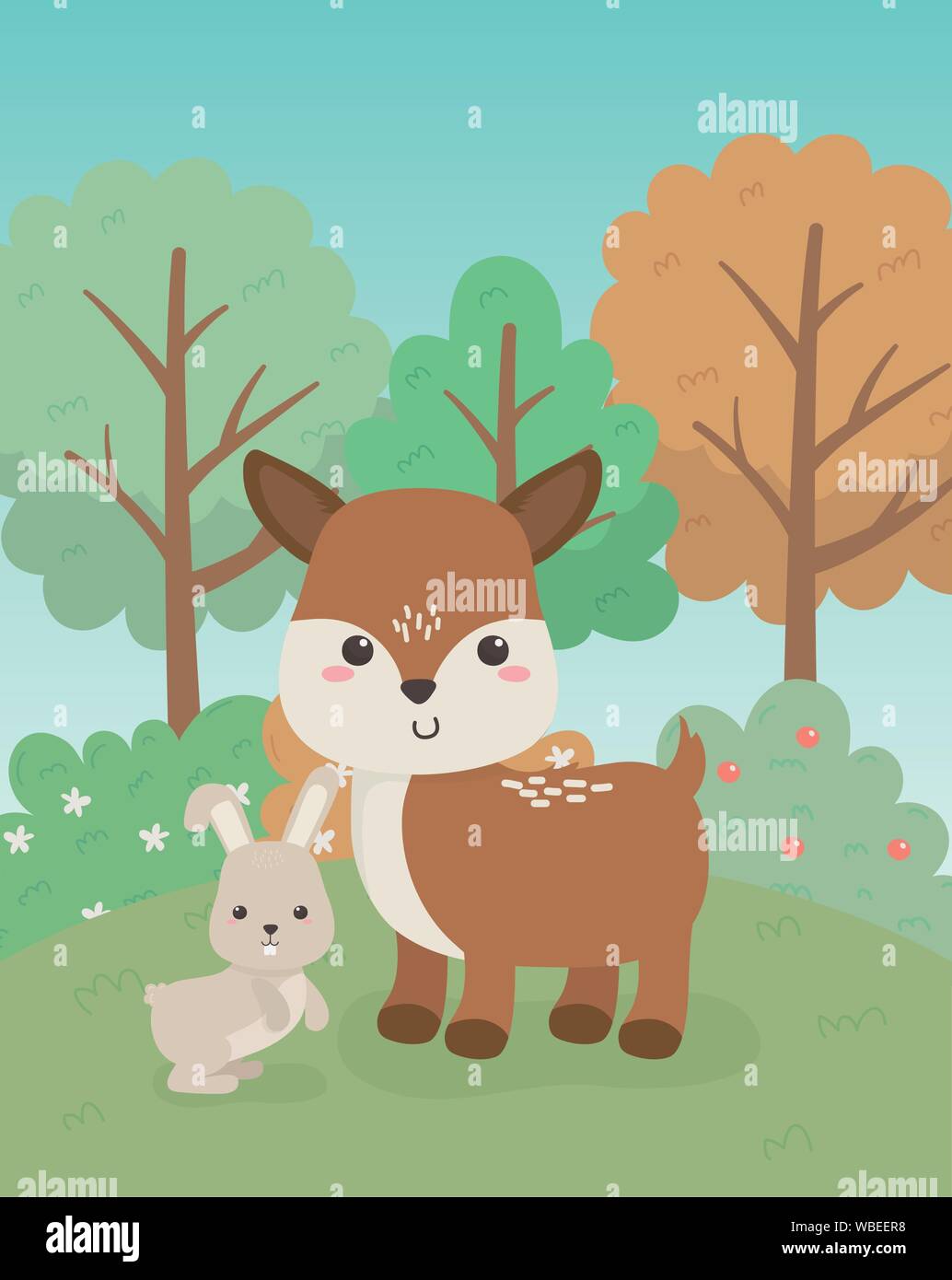 cute fawn and rabbit animals farm characters vector illustration design ...