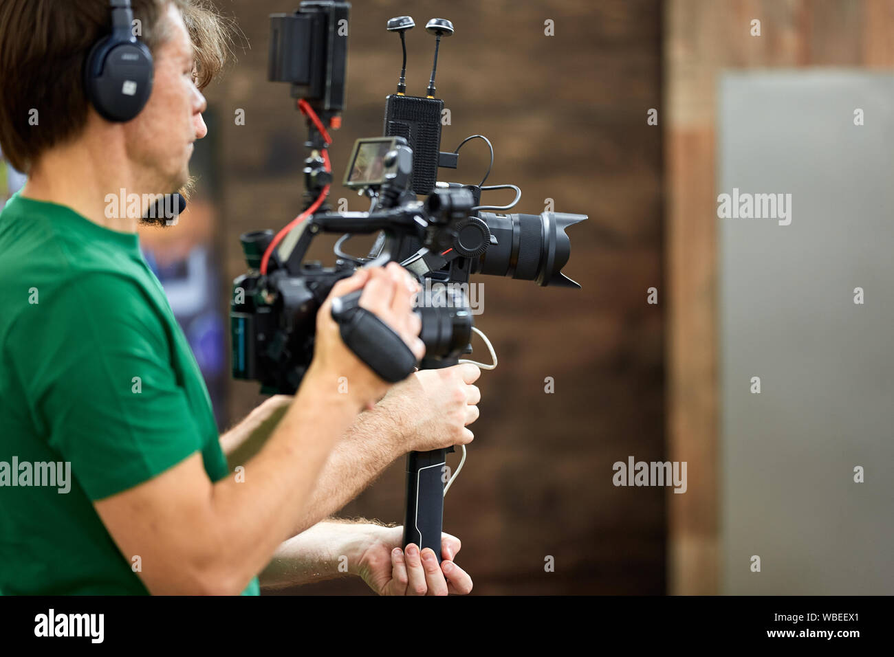 Behind the scenes of filming films or video products and the film crew ...