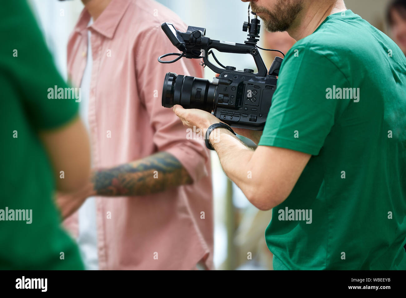 Behind the scenes of filming films or video products and the film crew ...