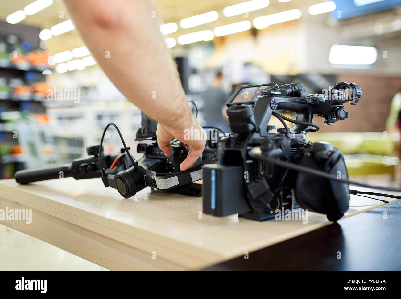 Behind the scenes of filming movies and video products, setting up ...