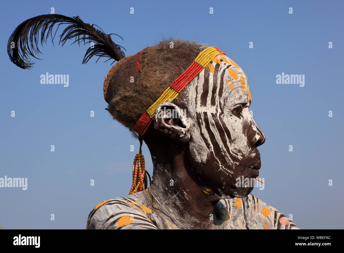 Warrior of the Karo tribe in the village Dus, Lower Omo Valley ...