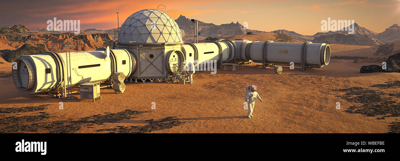 Mars base with astronaut, habitat in martian landscape Stock Photo - Alamy