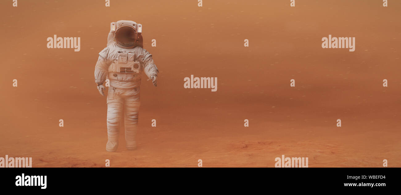 astronaut on planet Mars, surrounded by a sandstorm Stock Photo - Alamy