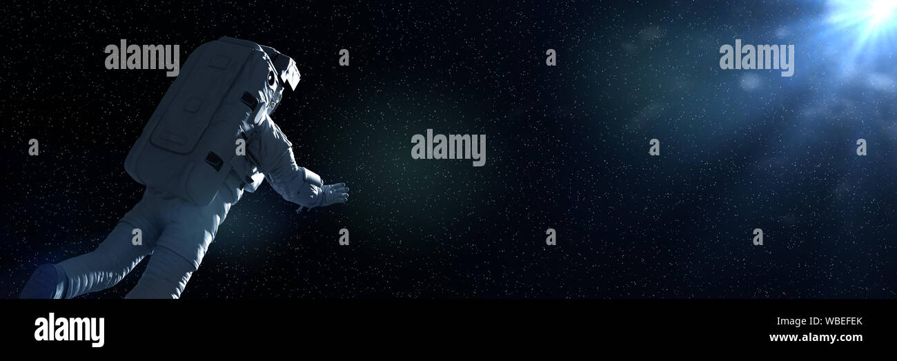 astronaut in outer space flying towards the Sun Stock Photo - Alamy