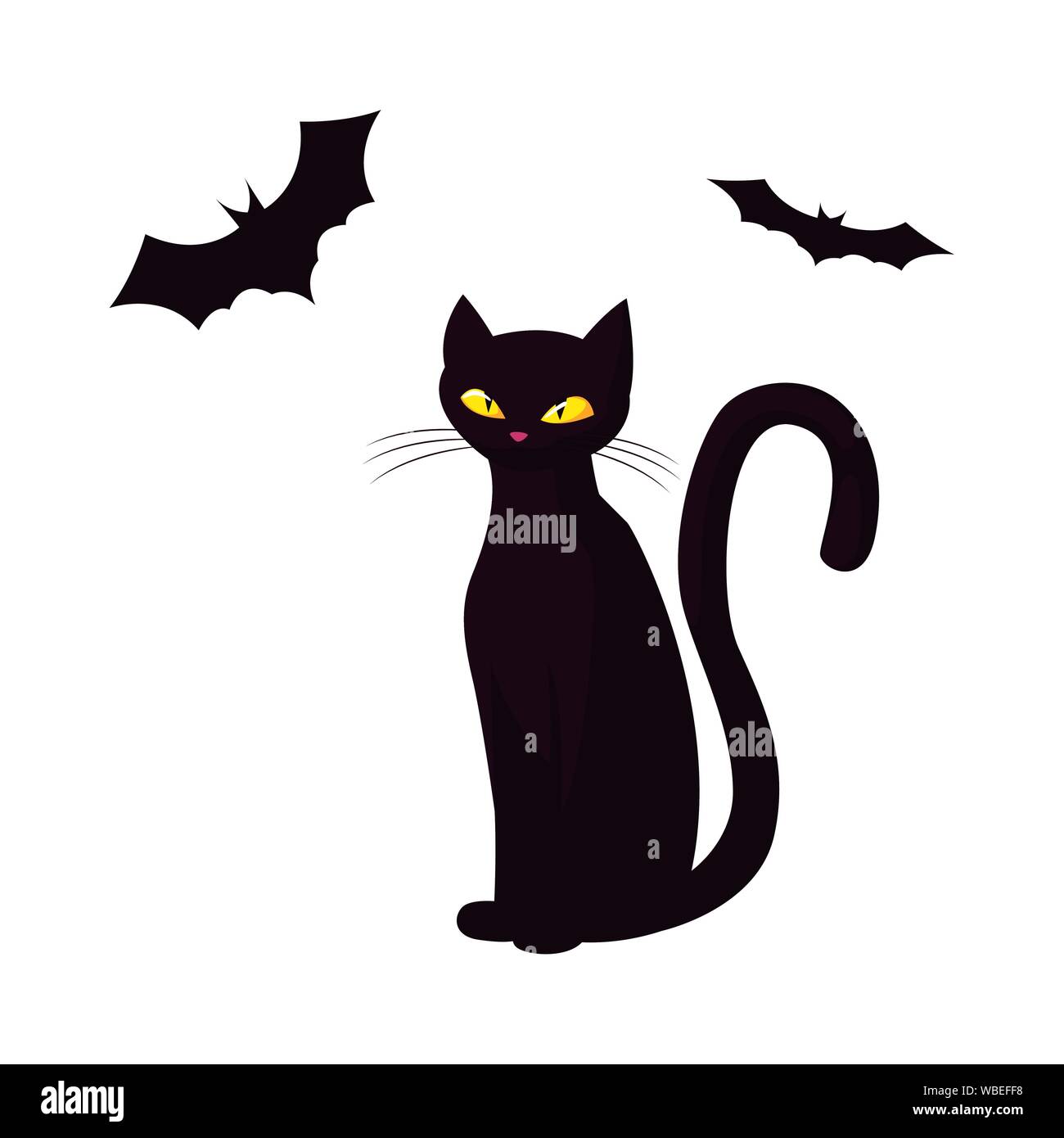 cat bats happy halloween celebration design vector illustration Stock ...