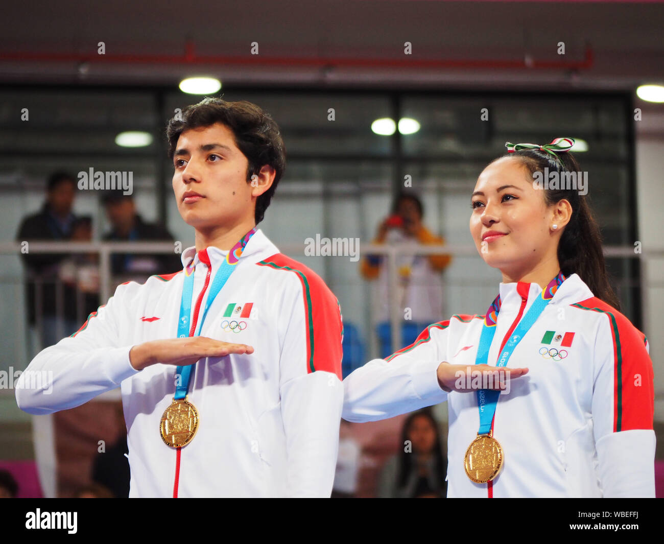 Taekwondo, Poomsae; Gold medallists Ana Ibañez (R) Leonardo Juarez (L ...