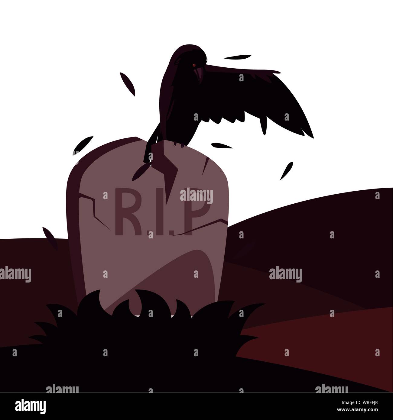 gravestone raven happy halloween celebration design vector illustration ...