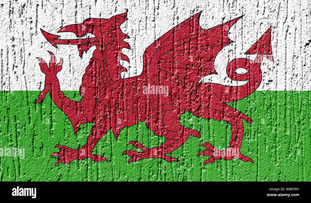 Flag of Wales close up painted on a cracked wall Stock Photo - Alamy