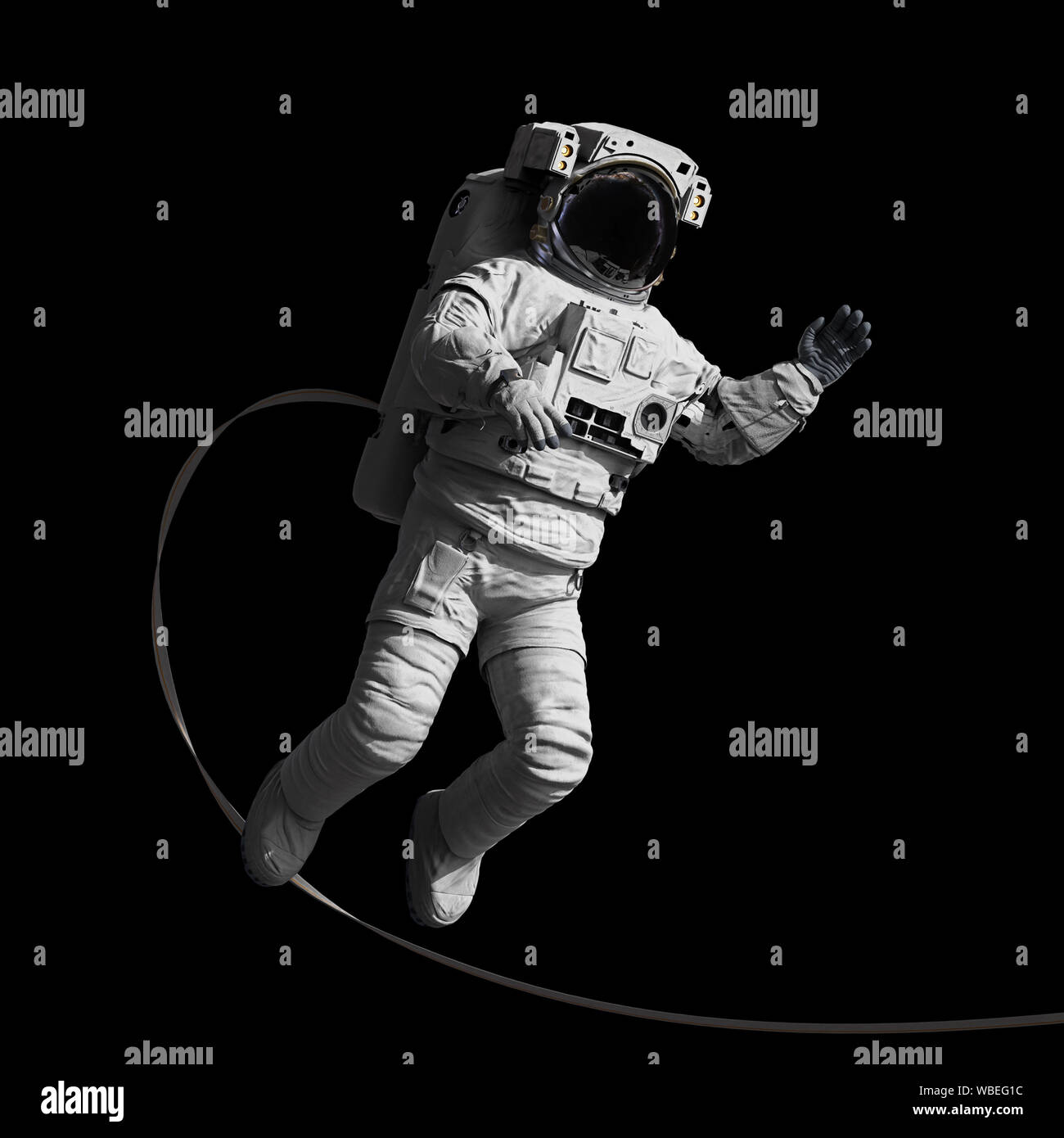 astronaut performing space walk, isolated on black background Stock ...