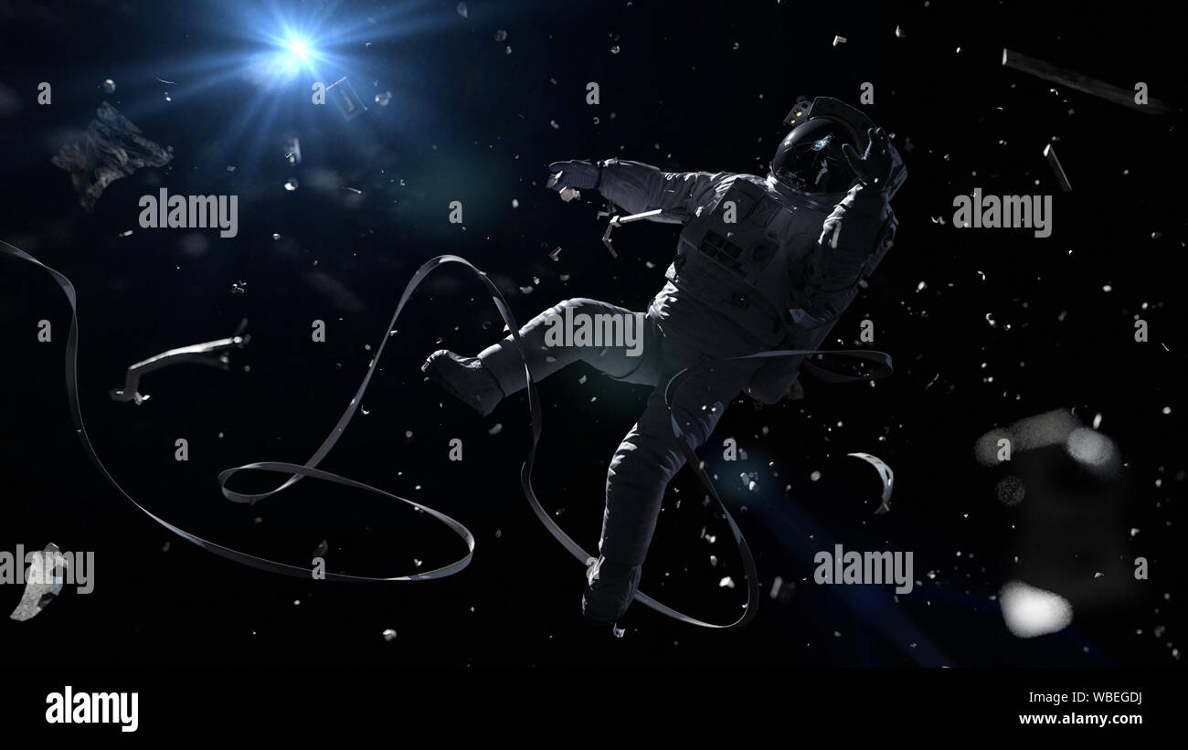 astronaut hit by space debris in orbit of planet Earth Stock Photo - Alamy