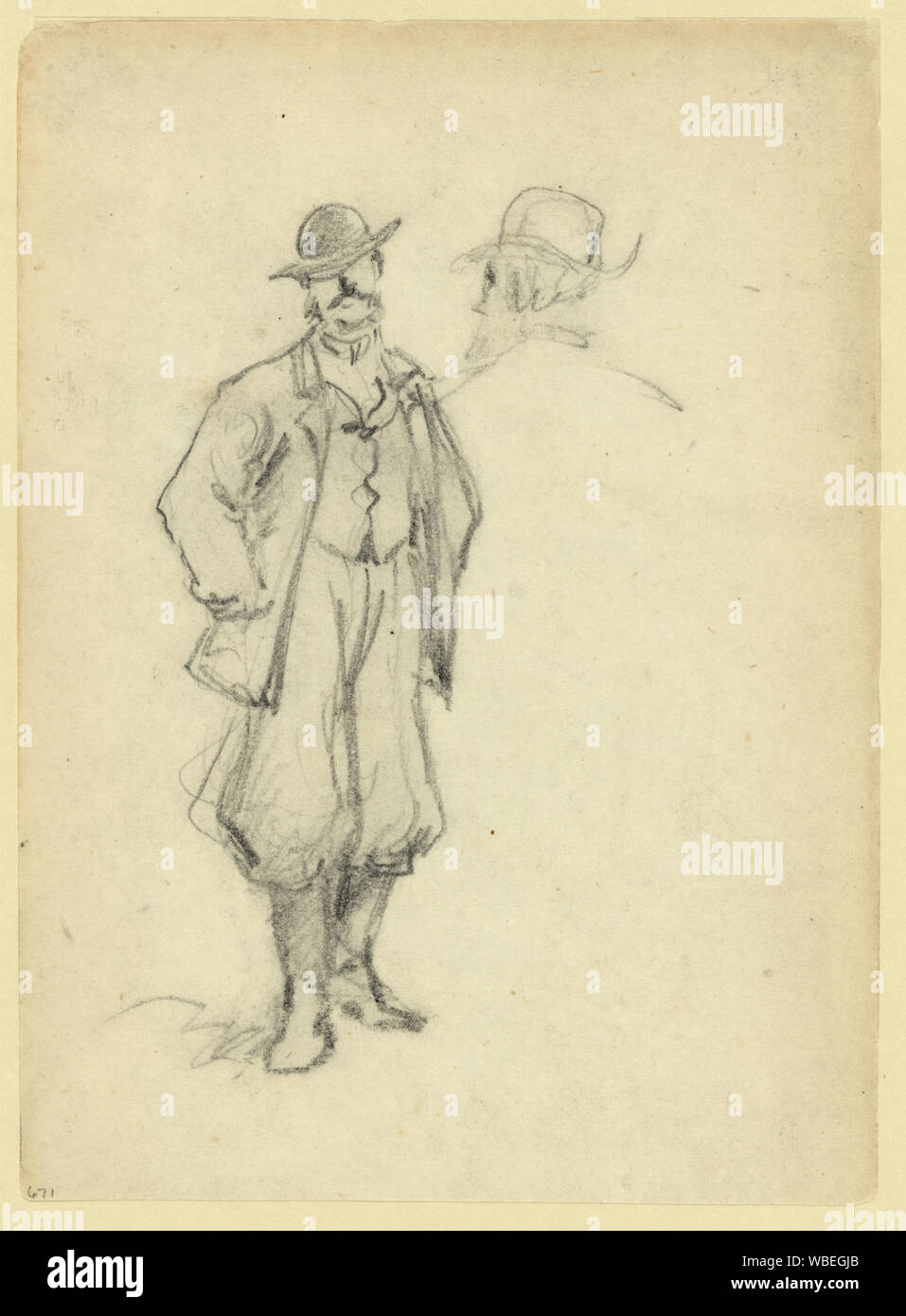 Full length sketch of a civilian Abstract/medium: 1 drawing on cream ...