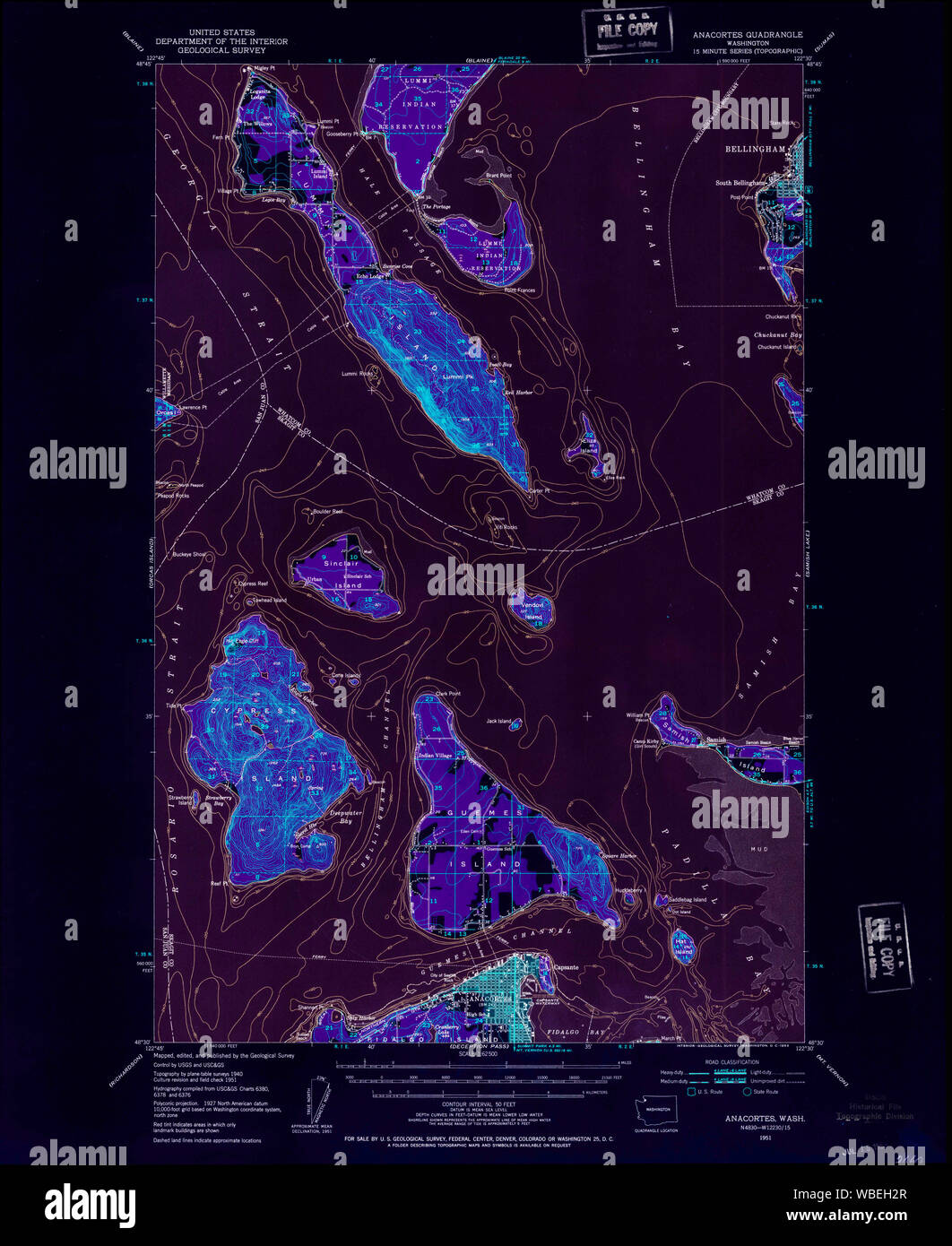 USGS Topo Map Washington State WA Anacortes 239817 1951 62500 Inverted ...