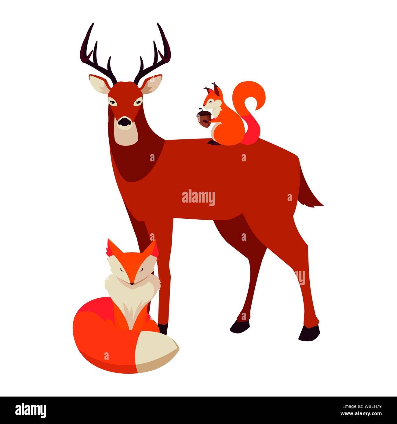 deer fox and squirrel happy autumn season vector illustration Stock ...