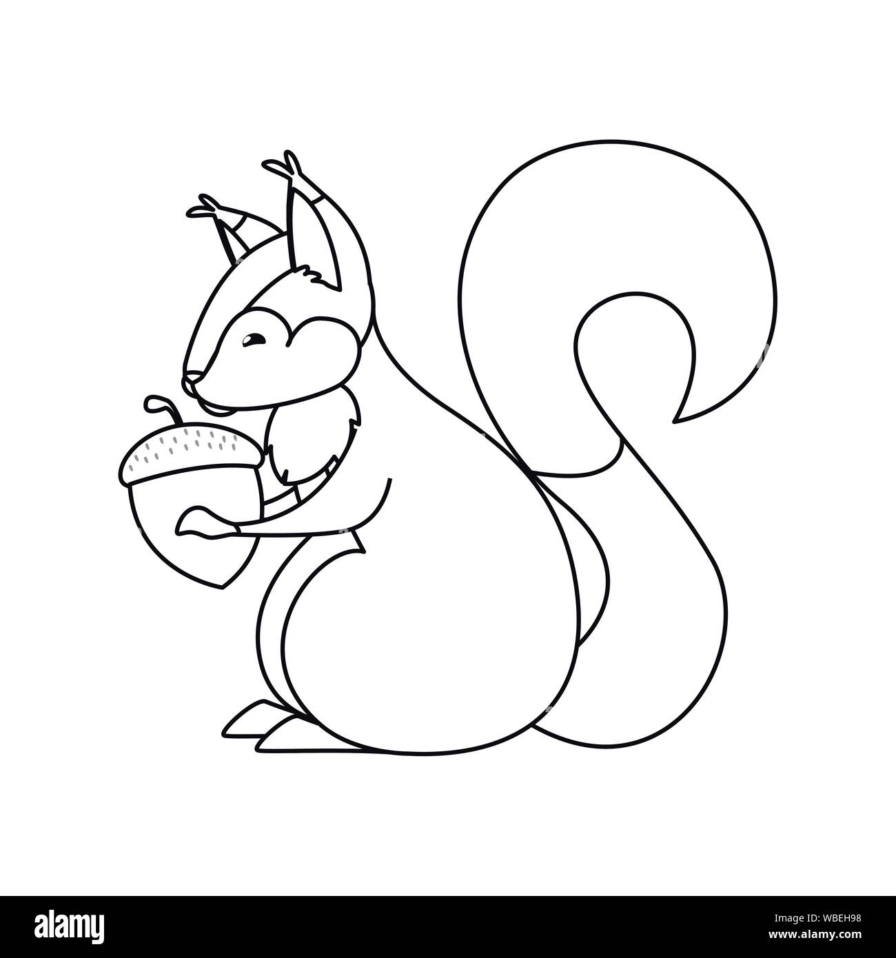 squirrel acorn happy autumn season outline design vector illustration ...