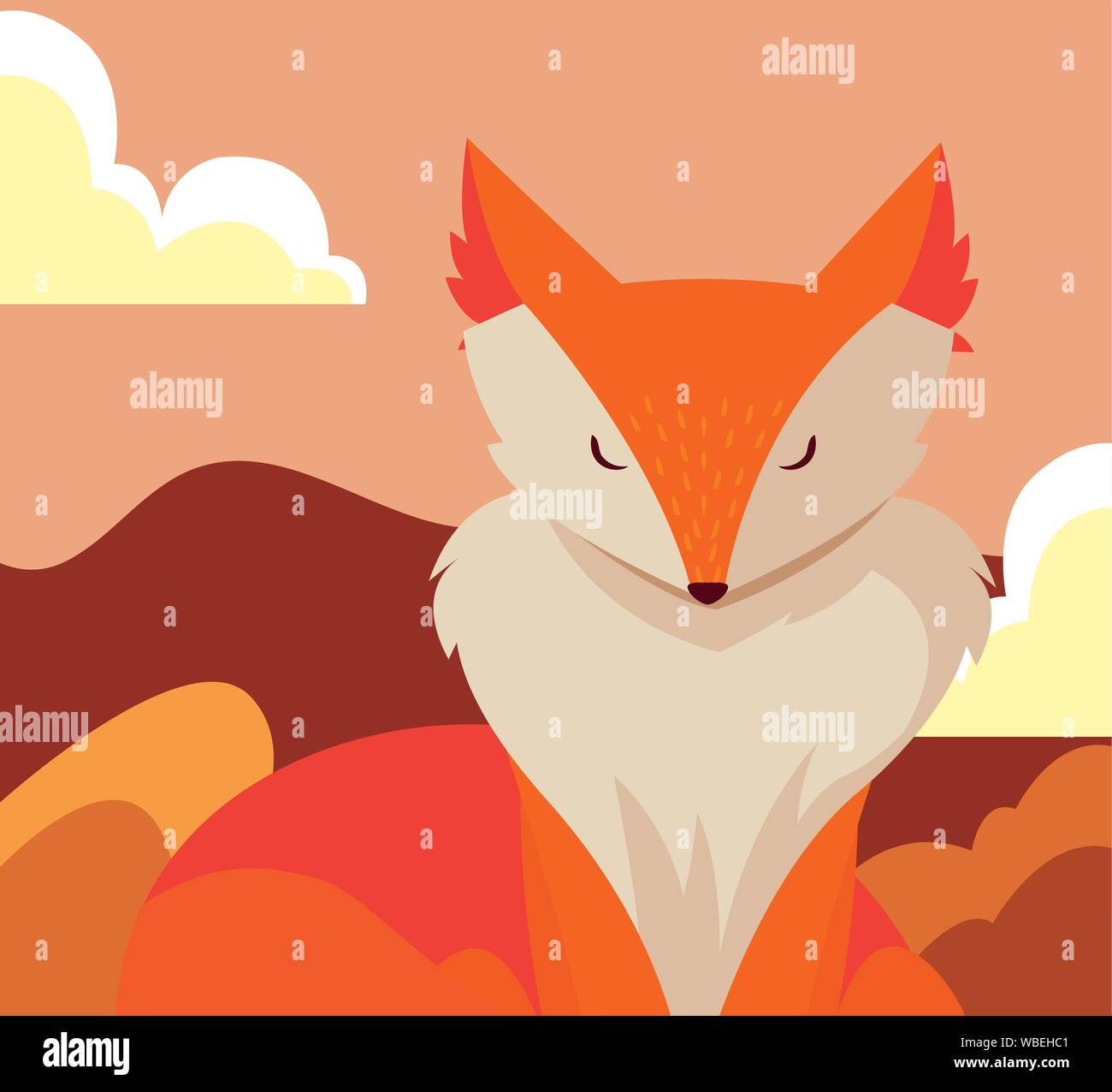 happy autumn season fox mammal outdoor vector illustration Stock Vector ...