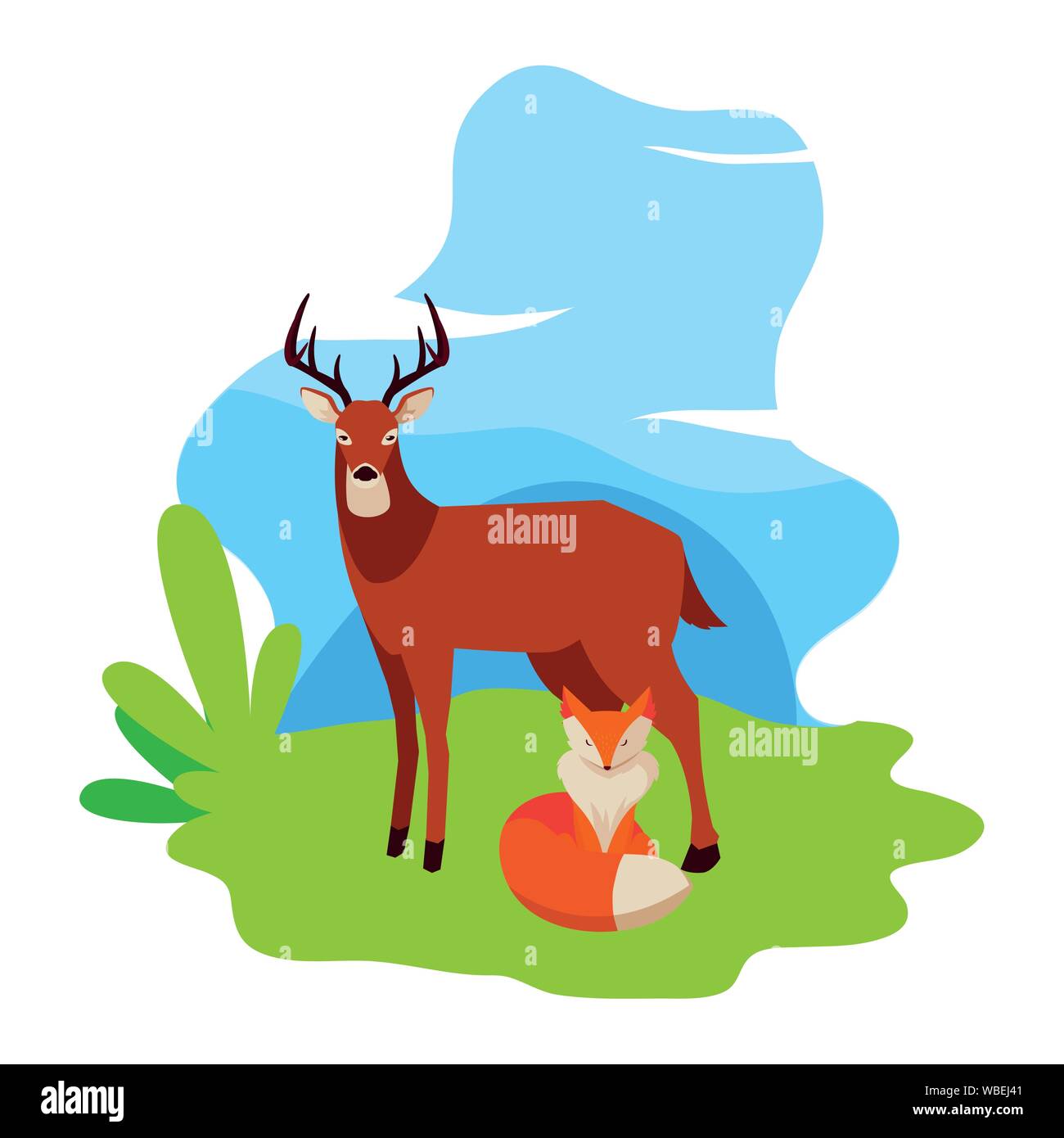 fox and deer happy autumn season outdoor vector illustration Stock ...