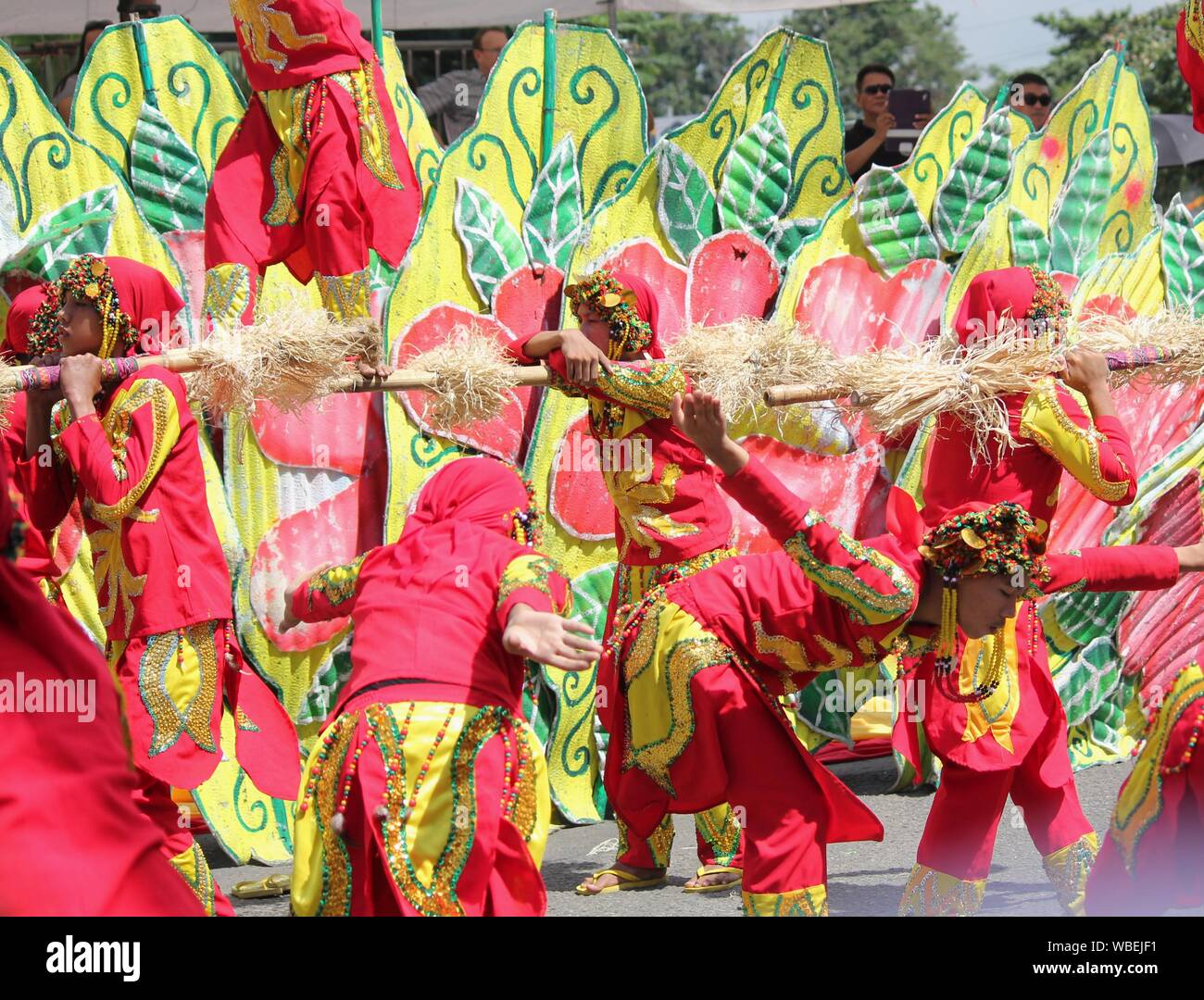 Davao City, Philippines-August 2014: Parade participants in vibrant ...
