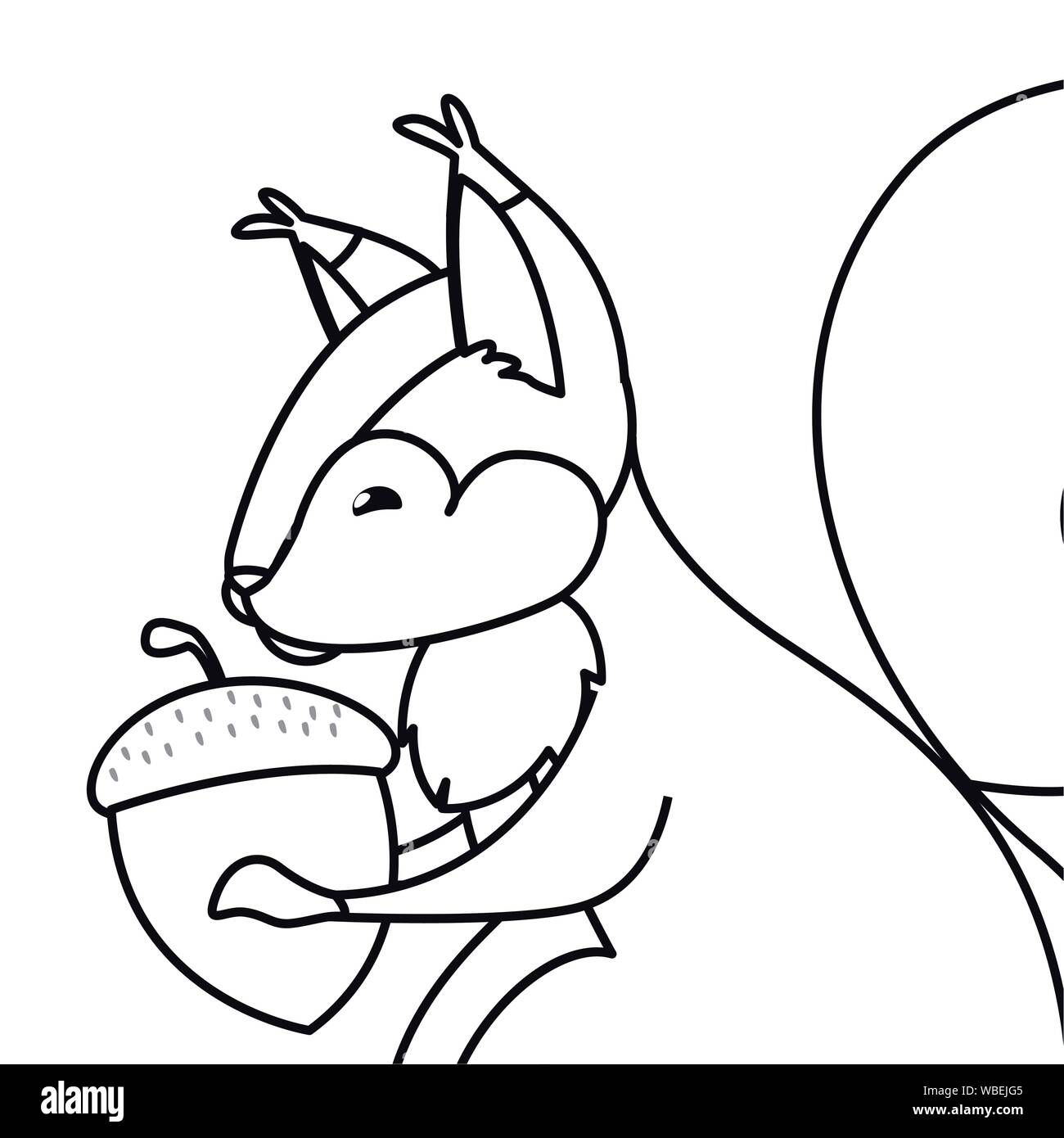 squirrel acorn happy autumn season outline design vector illustration ...