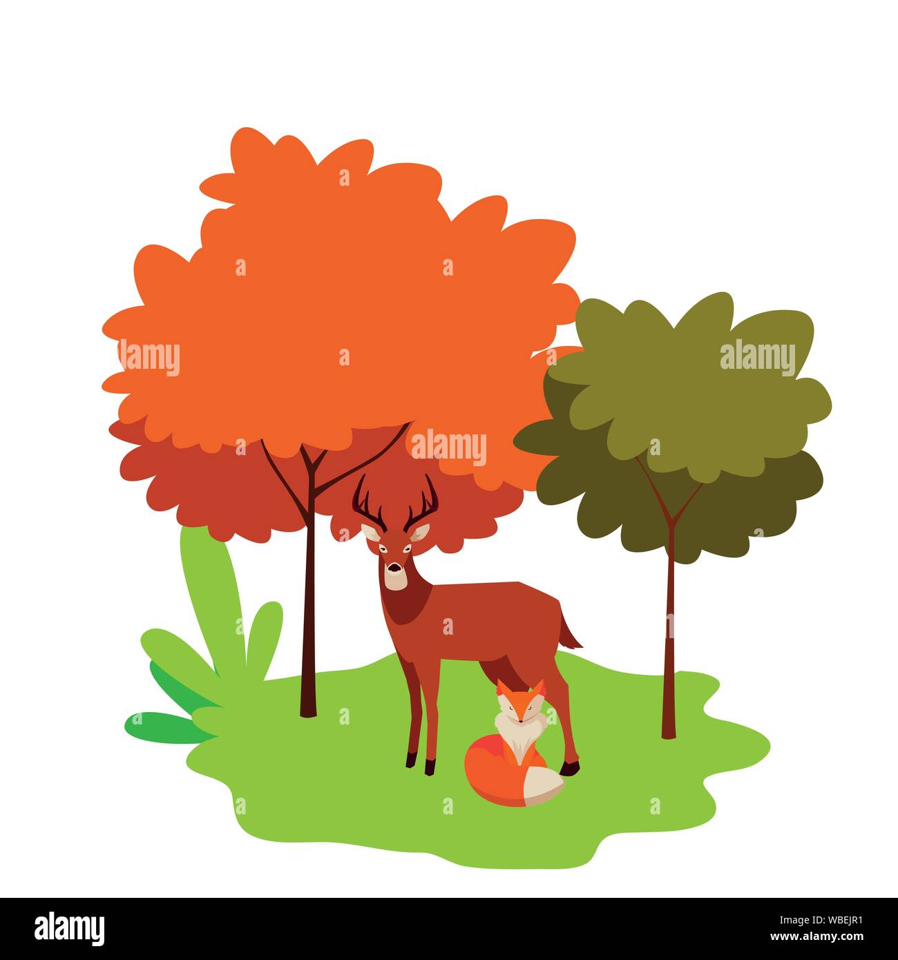 fox and deer happy autumn season trees natural vector illustration ...