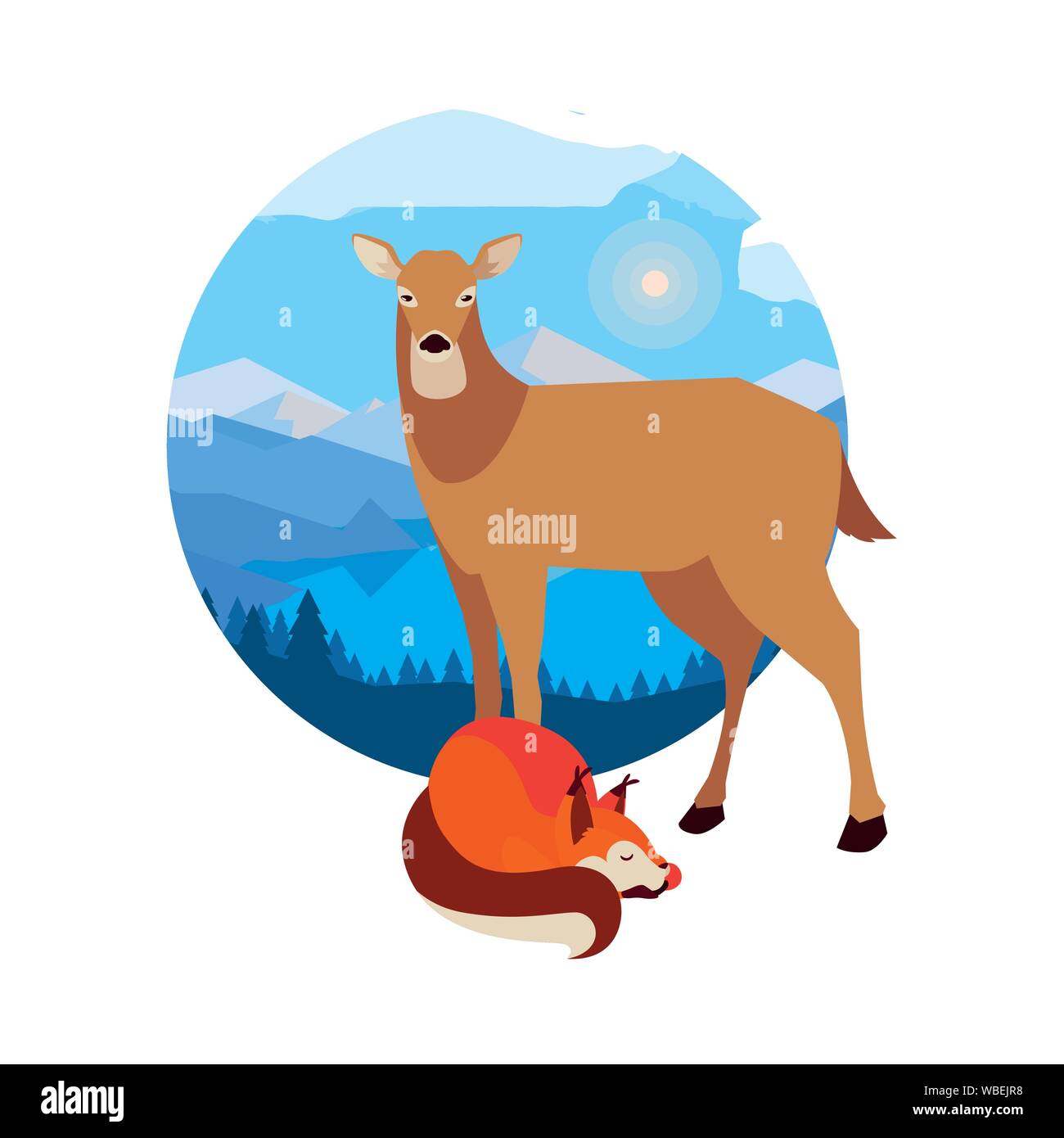 fox and deer happy autumn season hills and forest vector illustration ...