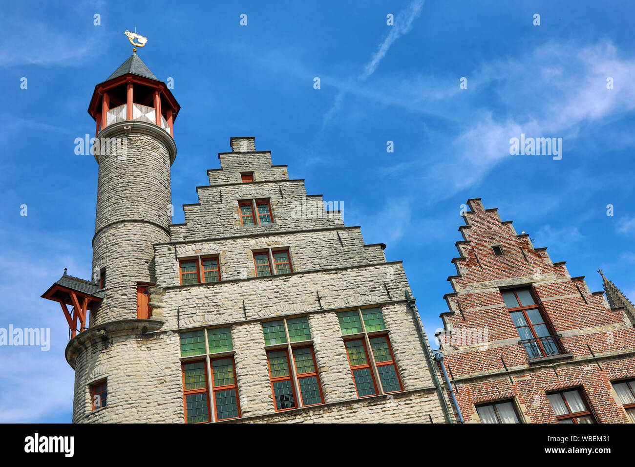 Traditional architecture of buildings on the Vrijdagmarkt, Ghent ...