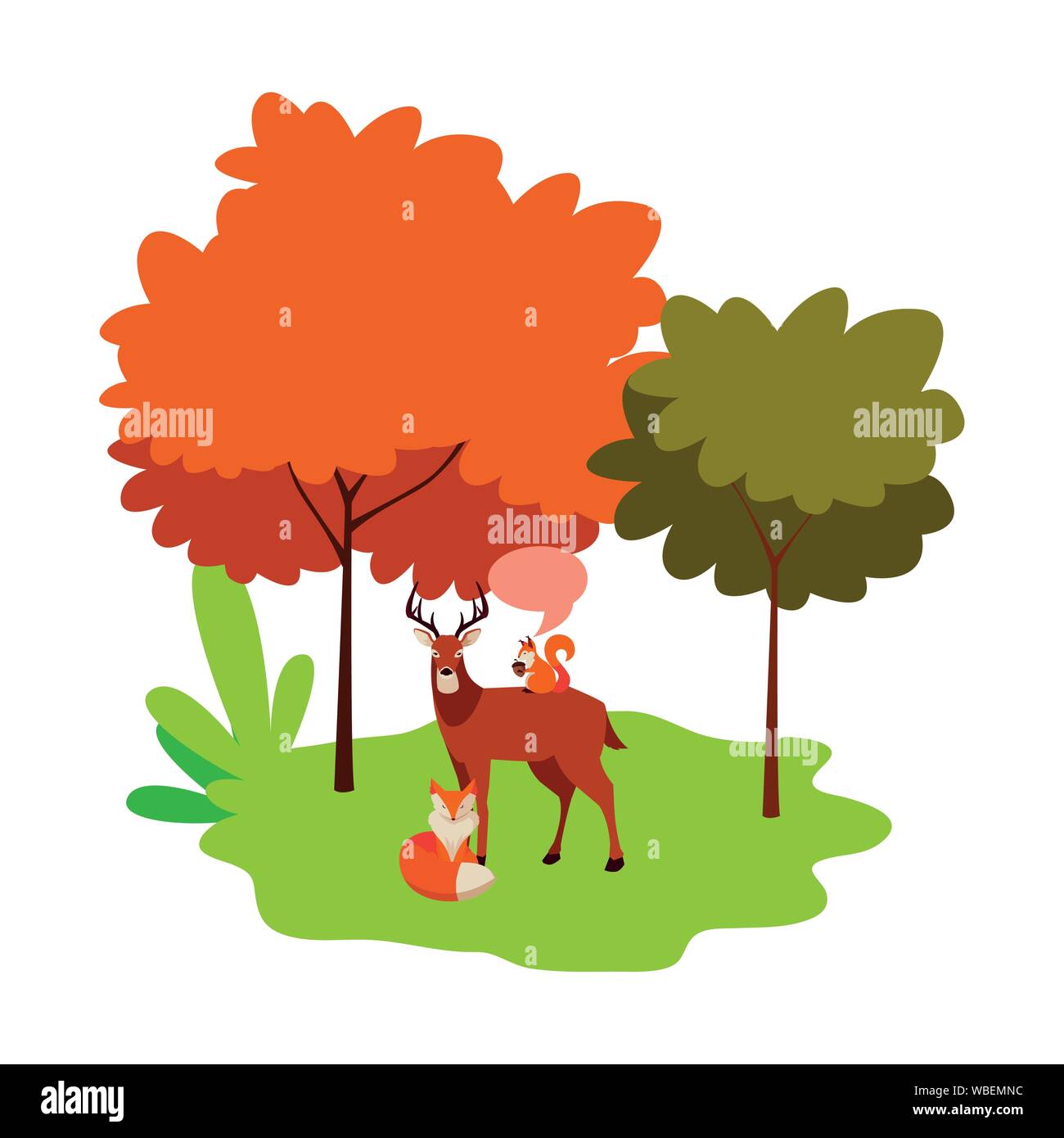 deer fox and squirrel happy autumn season trees meadow vector ...