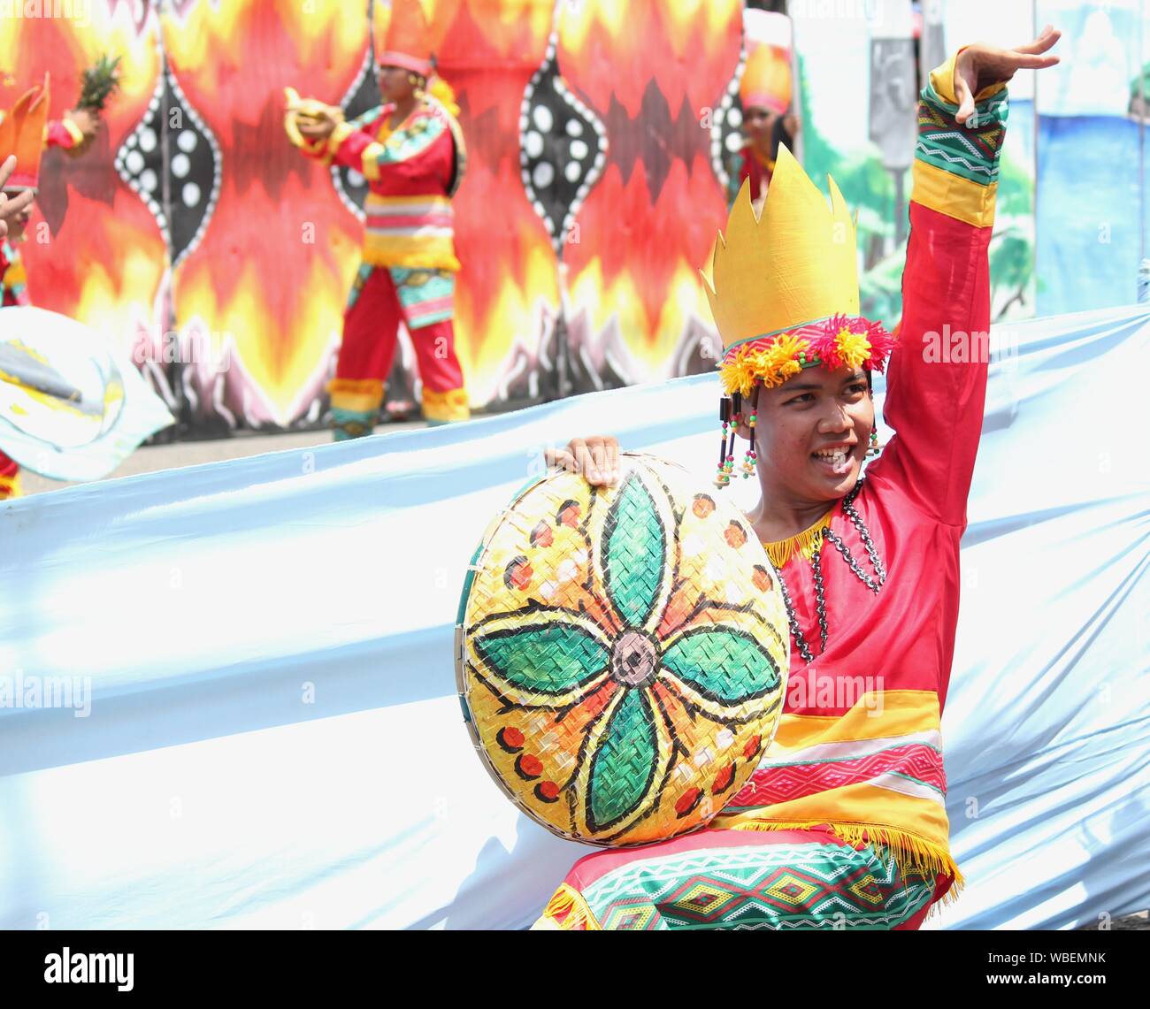 Davao City, Philippines-August 2014: Streetdancers in colorful costumes ...