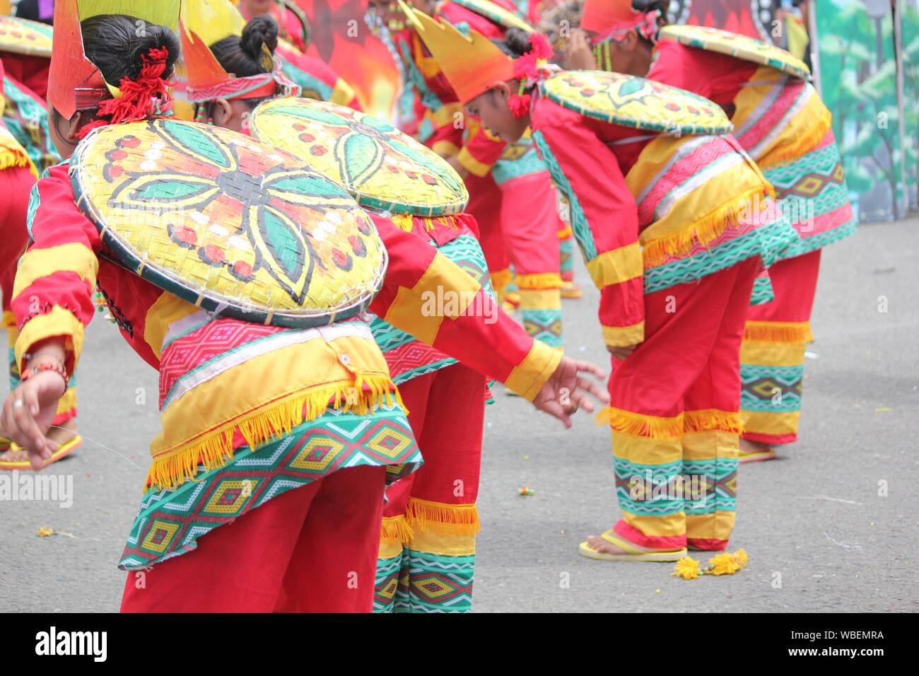 Davao City, Philippines-August 2014: Back view of the colorful costumes ...