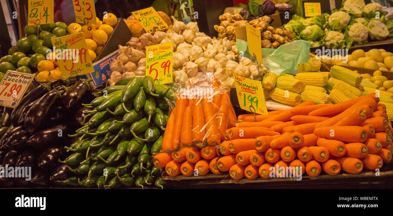 Fruit & vegetable stall at Australian market with colourful display of ...