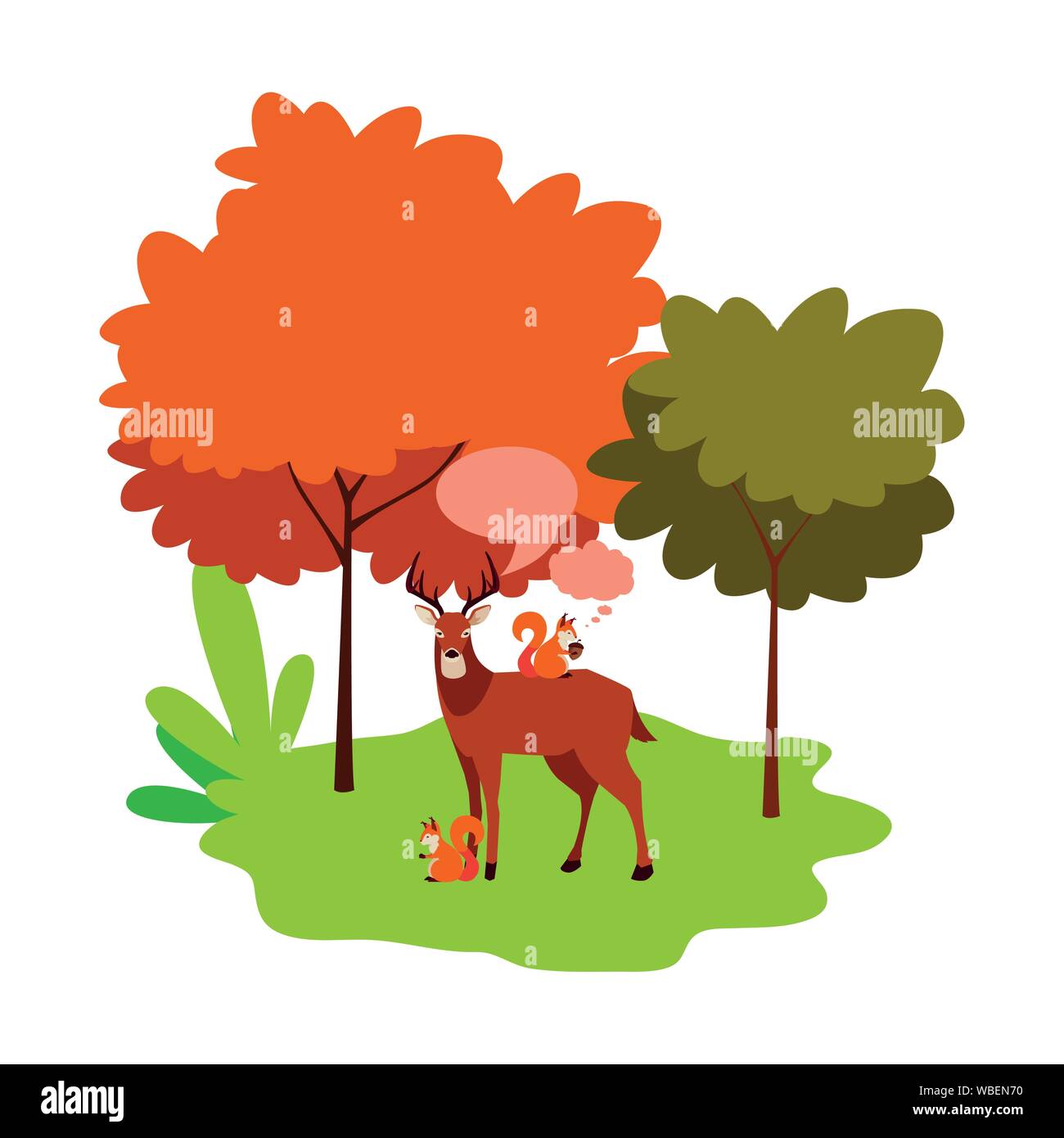 deer and squirrel happy autumn season trees meadow vector illustration ...