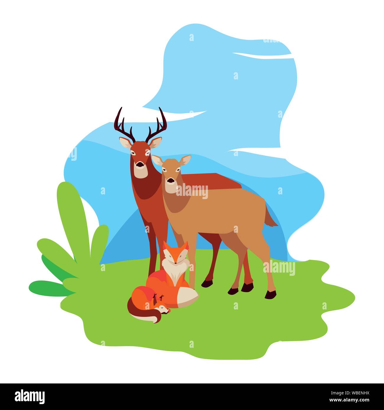 fox and deer happy autumn season vector illustration Stock Vector Image ...