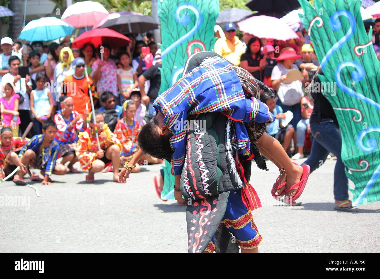 Davao City, Philippines-August 2014: Performers in colorful tribal ...