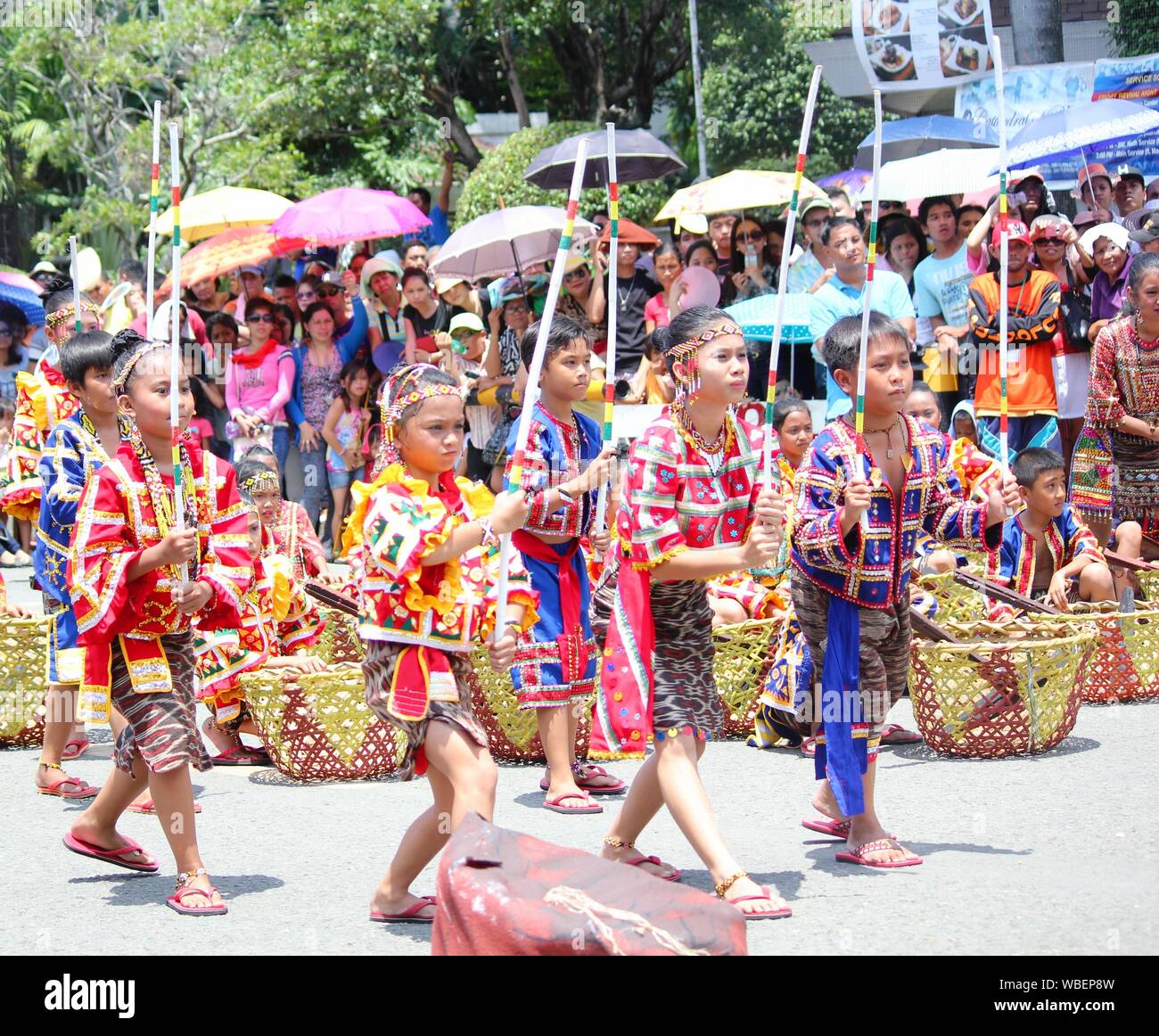Davao City, Philippines-August 2014: Parade participants in colorful ...
